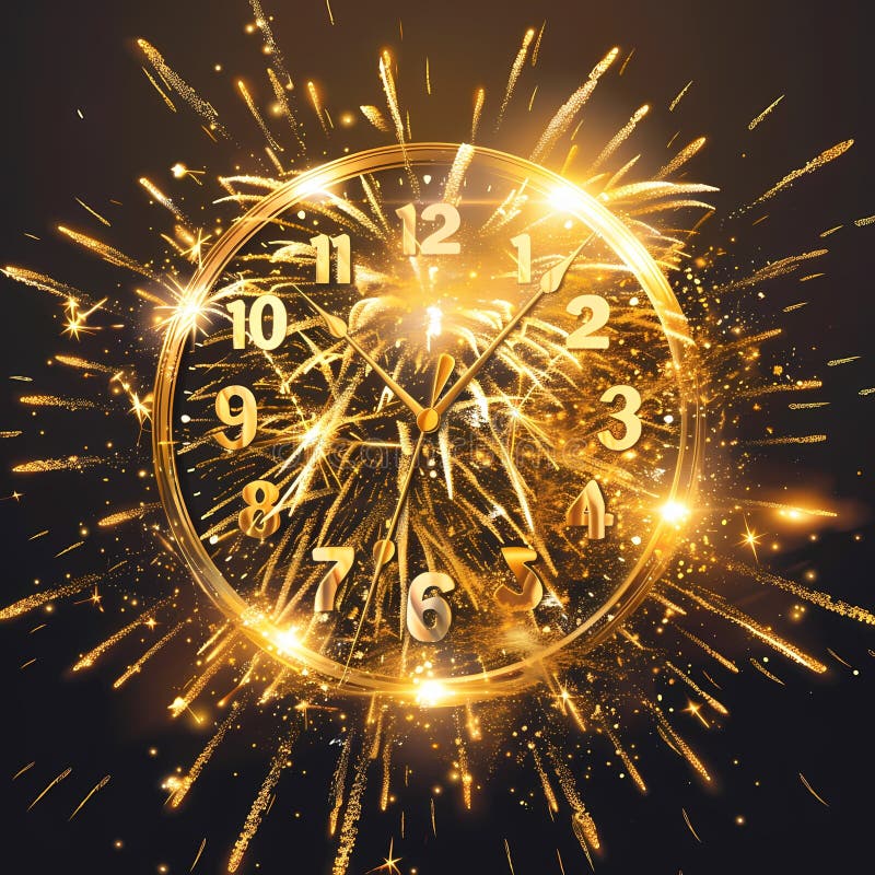 Sparkling Firework Celebration Clock AI Generative Stock Image - Image ...