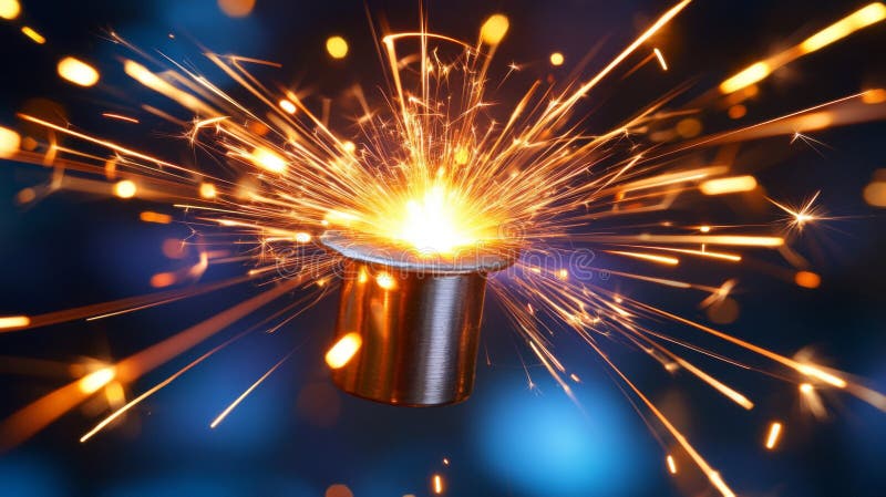 Sparkling Firework Eruption from a Small Metal Hat Stock Illustration ...