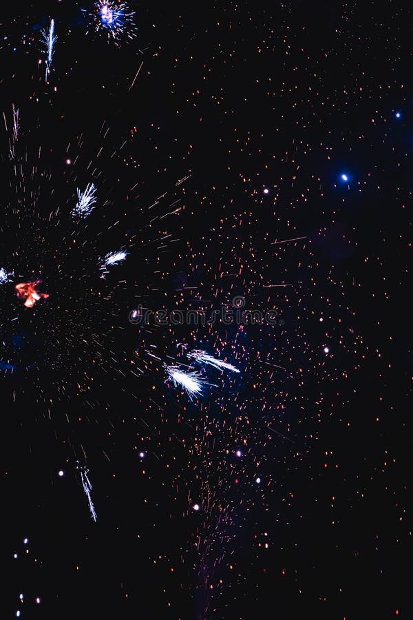 Sparkling Fireworks in the Dark Night Sky Overlay Stock Image - Image ...