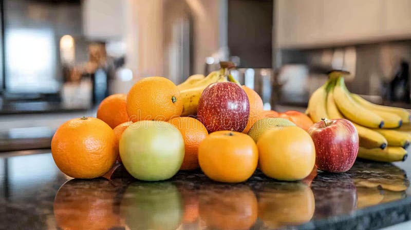 A Sparkling Fruit Display with Apples, Bananas, and Oranges on a Stock ...