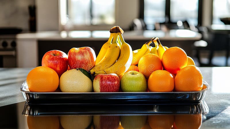 A Sparkling Fruit Display with Apples, Bananas, and Oranges on a Stock ...