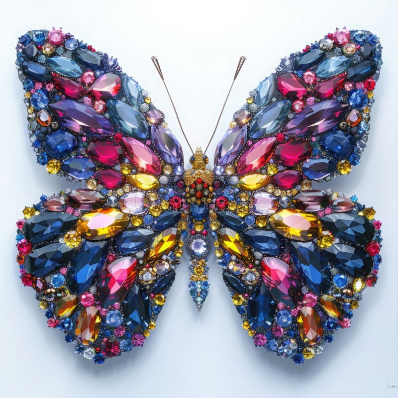 Sparkling Gemstone Butterfly on White Background Stock Image - Image of ...