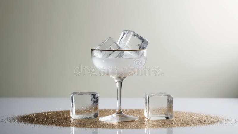 Sparkling Glass with Ice on Glitter Background. Stock Photo - Image of ...