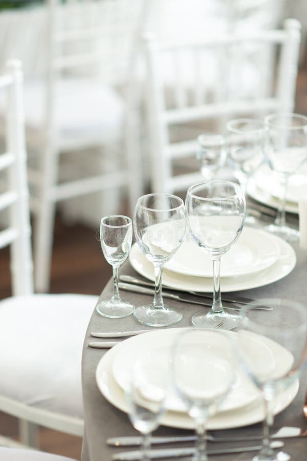 Sparkling Glassware Stands on Long Table Stock Photo - Image of lunch ...