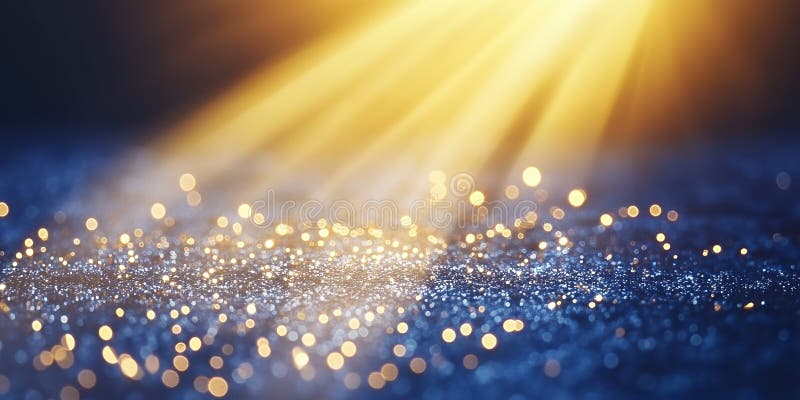 Sparkling Glitter Background Golden Light Rays on Blue Shimmering ...