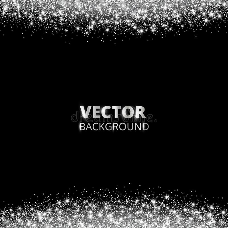 Sparkling Glitter Border, Frame. Falling Silver Dust on Black ...