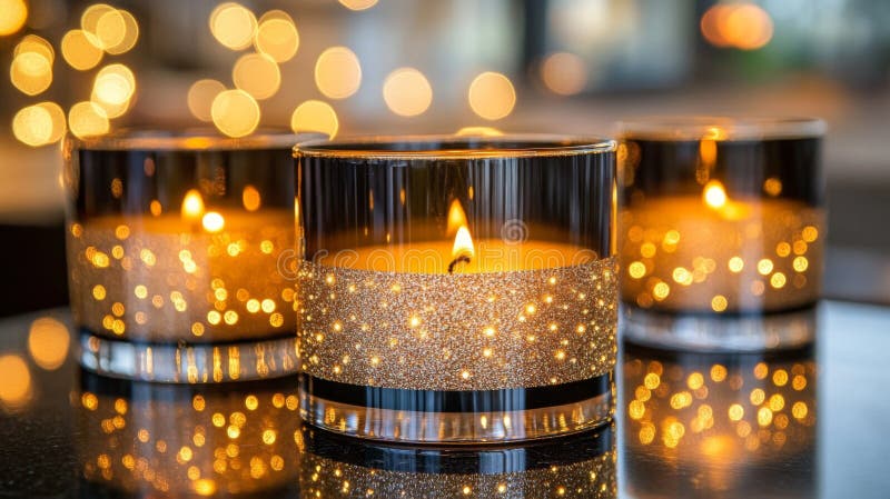 Sparkling Glitter Candles Illuminated Festive Ambiance Stock ...