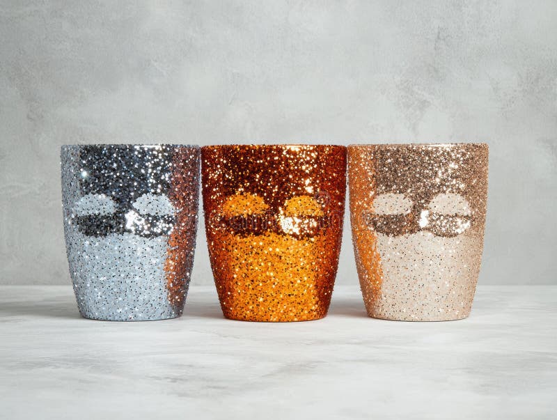 Sparkling Glitter Cups on a Marble Surface Stock Illustration ...