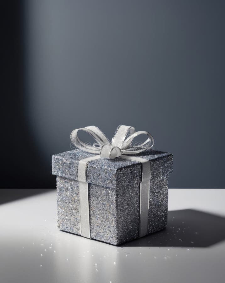 Sparkling Glitter Gift Box on a Dark Blue Background Festive ...
