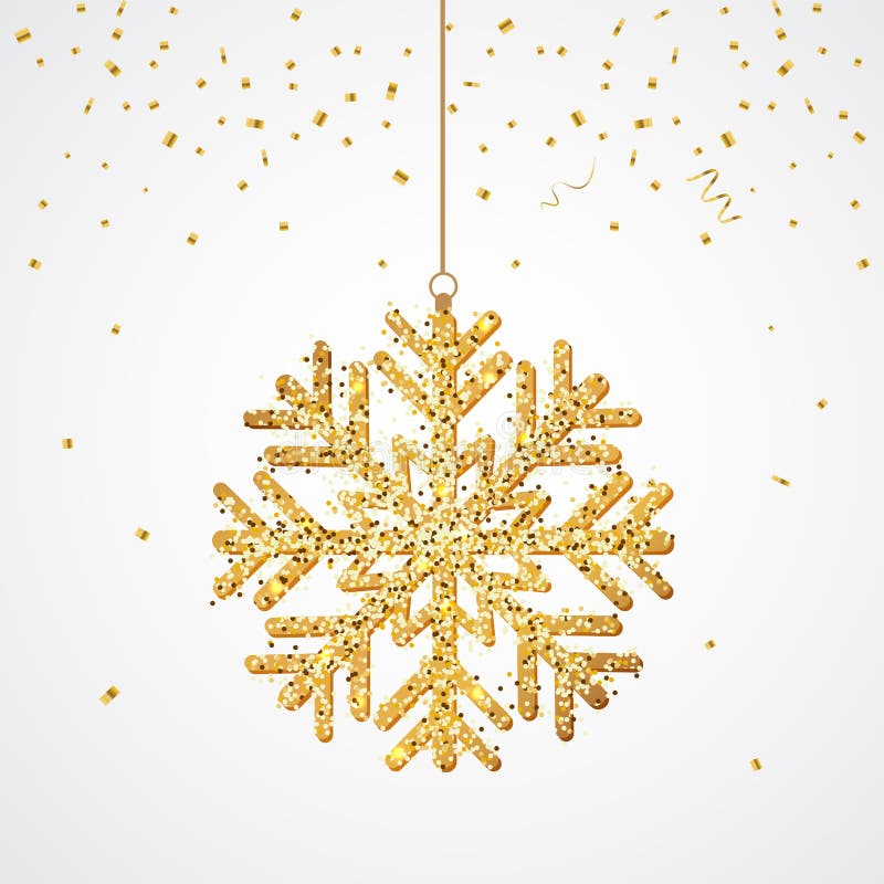 Sparkling Glitter Gold Snowflake. Isolated. Hanging Snowflake. Vector ...