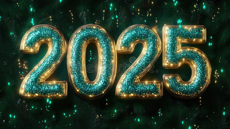 2025 Sparkling Glitter Numbers on Festive Green Background Stock Image ...