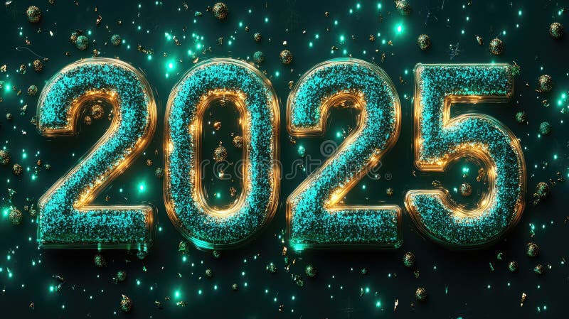 2025 Sparkling Glitter Numbers on Festive Green Background Stock Image ...