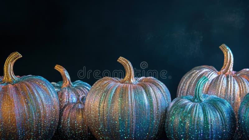 Sparkling Glitter Pumpkins on Dark Background for Festive Decor Stock ...
