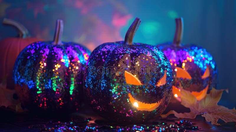 Sparkling Glitter Pumpkins on Halloween Night Stock Photo - Image of ...