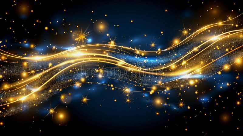 Sparkling Gold and Blue Abstract Light Waves Stock Illustration ...