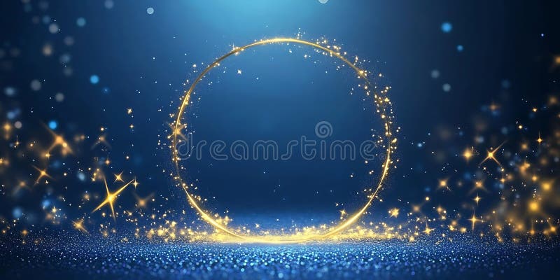 Sparkling Gold Circle Elegant Blue Background for Design Projects Stock ...