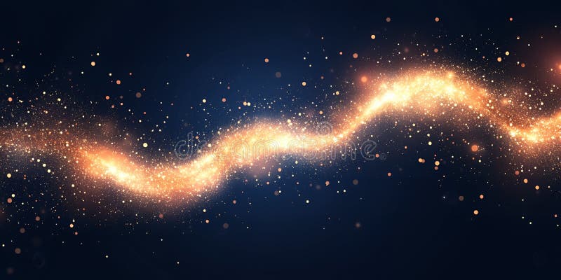 Sparkling Gold Dust Trail on a Dark Blue Background Stock Illustration ...