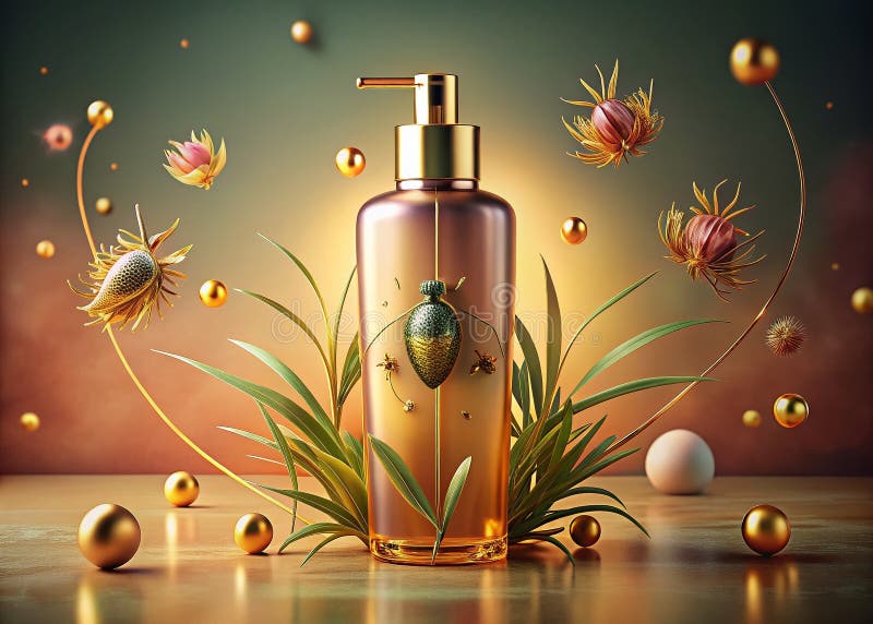 Sparkling Gold Flea Tick Shampoo Bottle 3D Design with Floating ...