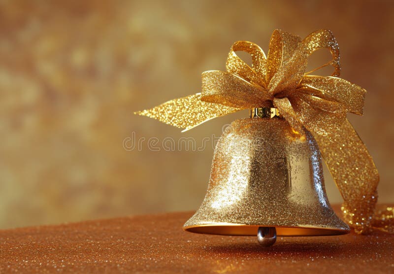 Sparkling Gold Glitter Christmas Bell with Bow High Quality Image Stock ...