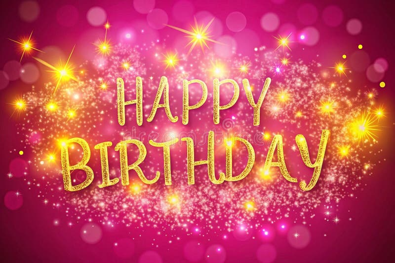 Sparkling Gold Happy Birthday Text on Pink Glitter Background Stock ...