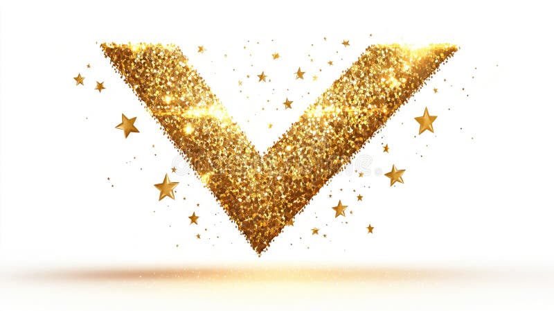 Sparkling Golden Checkmark with Stars on White Background Stock Image ...