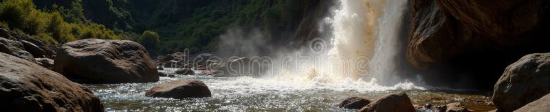 Sparkling Golden Dust Accumulates on Rocky Terrain Below Falling ...