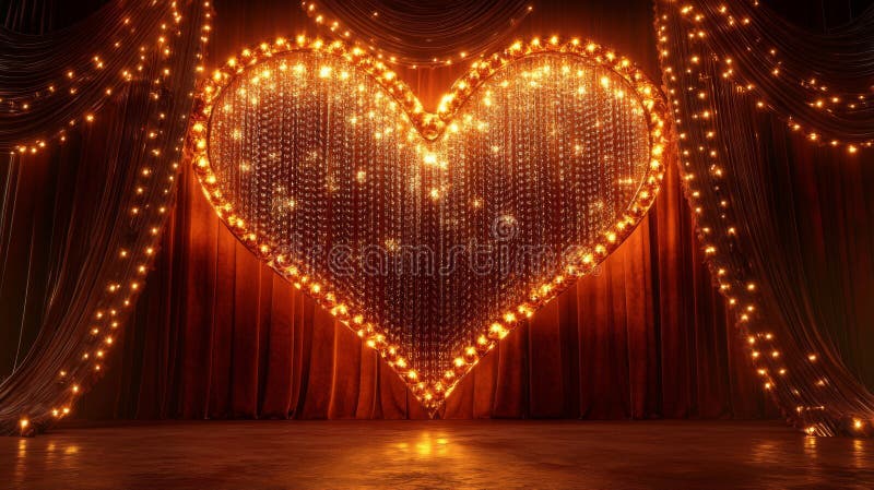 Sparkling Golden Heart Stage Lights Romantic Background Stock ...
