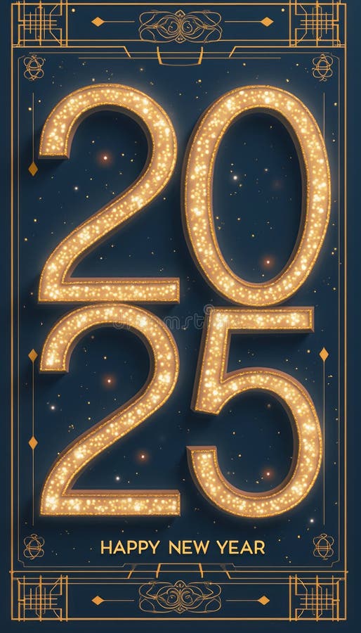 Sparkling Golden Numbers 2025 Against a Deep Blue Backdrop Stock Photo ...