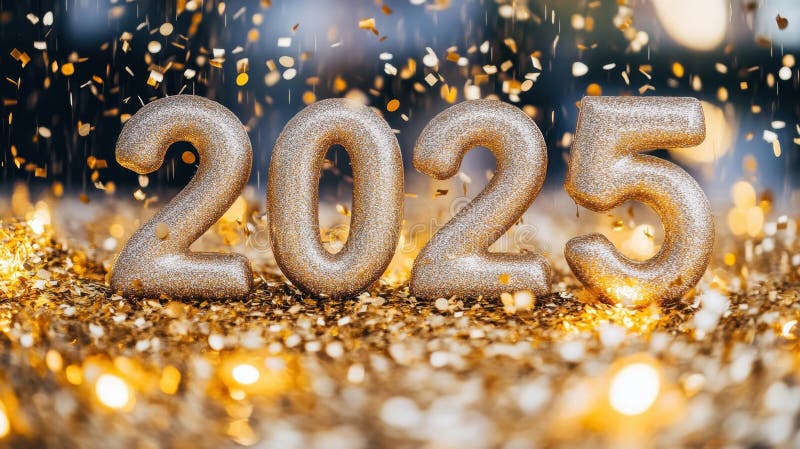 Sparkling Golden 2025 Numbers with Confetti Celebration Backdrop Stock ...