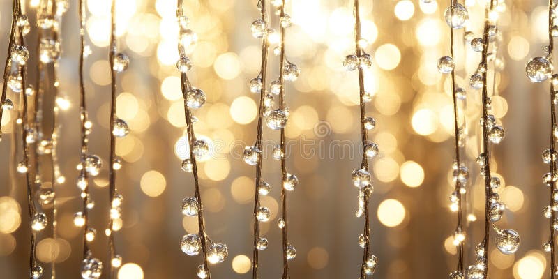 Sparkling Golden String Lights with Hanging Crystal Decorations Stock ...