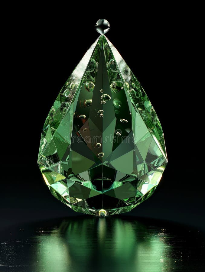 Sparkling Green Drop Gemstone with Reflective Surface on Dark ...