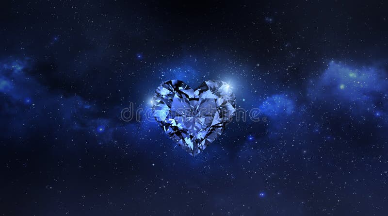 Sparkling Heart Diamonds Floating in the Planet View from Space Stock ...