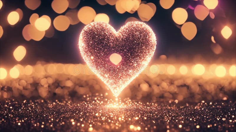 Sparkling Heart Shape Glows with Golden Light and Shimmering Particles ...