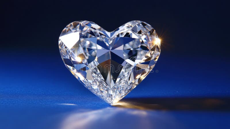 Sparkling Heart Shaped Diamond on Blue Background Stock Illustration ...