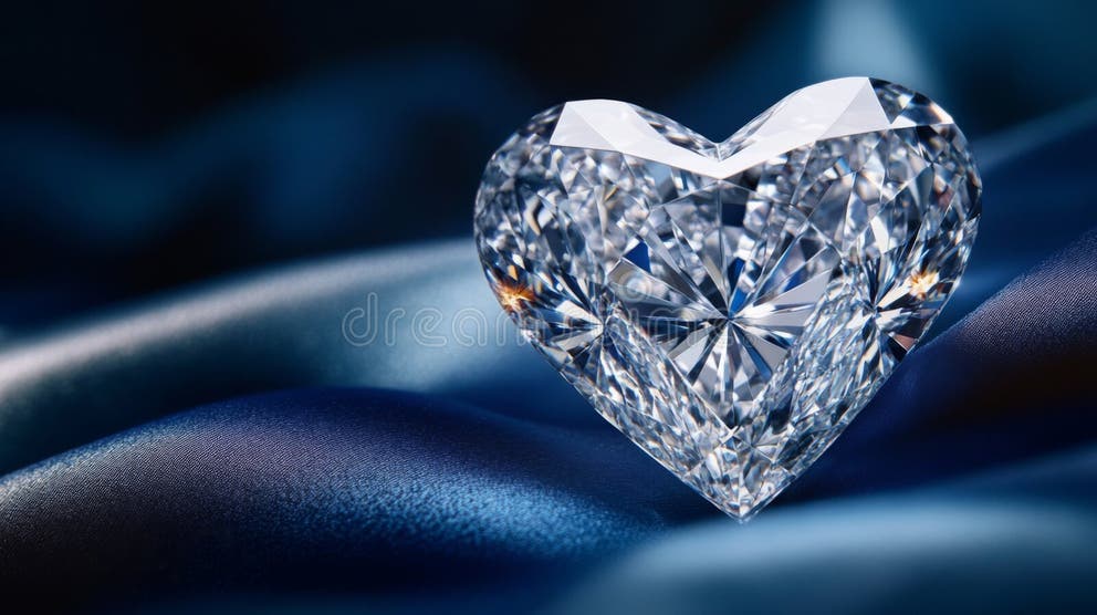 Sparkling Heart Shaped Diamond on Blue Silk Stock Illustration ...