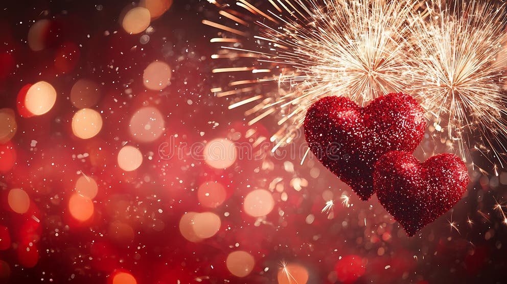 Sparkling Hearts with Fireworks Create Festive Romantic Atmosphere ...