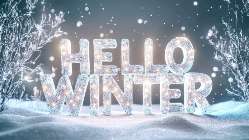 Sparkling Hello Winter Message Amongst Snowy Branches Stock Image ...