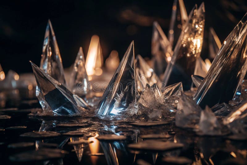 Sparkling Ice Crystals, Reflecting Firelight, in a Dark Cavern Stock ...