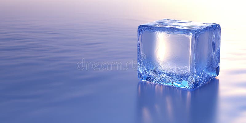 Sparkling Ice Cube on Reflective Blue Surface Cool Refreshing Drink ...