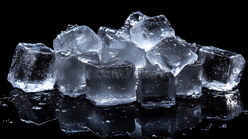 Sparkling Ice Cubes on Black Background, Reflecting Light, for Beverage ...