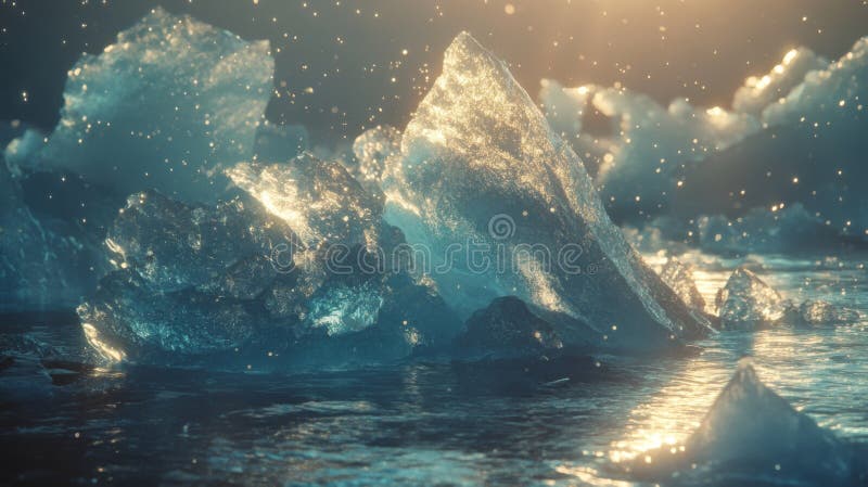 Sparkling Icebergs Floating in a Calm, Blue Water Stock Illustration ...