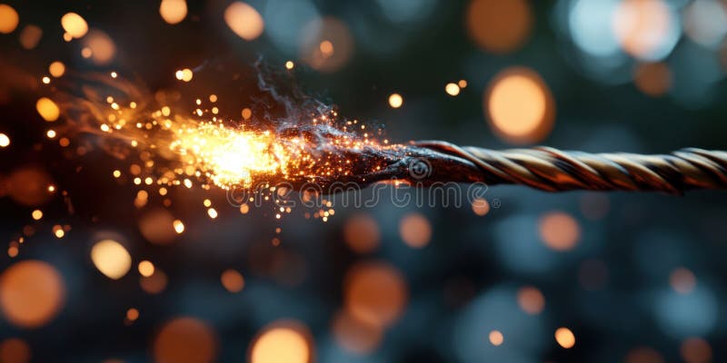 Sparkling Ignition of Frayed Electrical Wire at Dusk Stock Illustration ...
