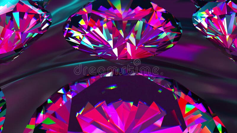 Sparkling Iridescent Diamonds of Fancy Round Cut Style, Slowly Rotating ...