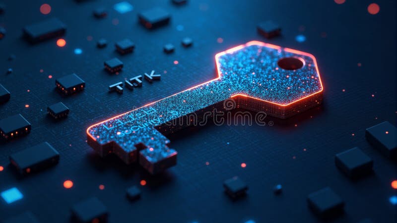 Sparkling Key, Blue Background, Orange Outline Stock Illustration ...