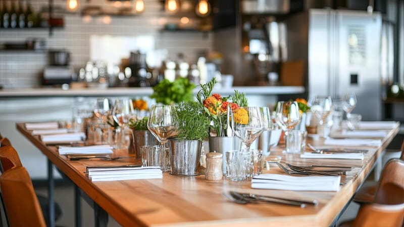 A Sparkling Kitchen Setup for a Cooking Class with Utensils and Fresh ...