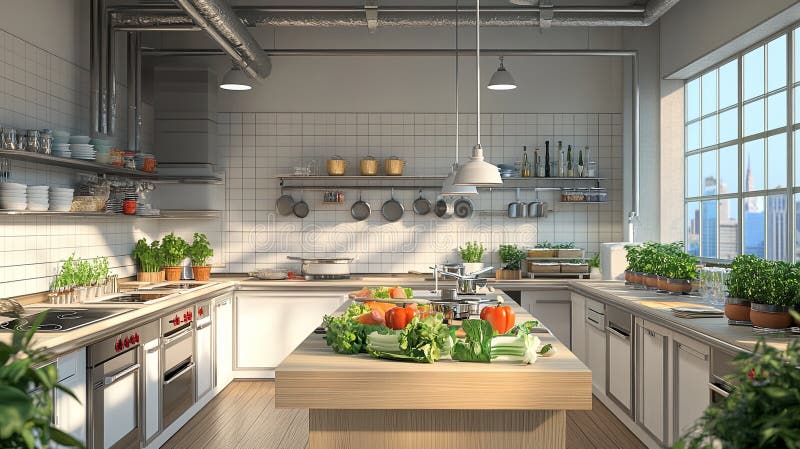 A Sparkling Kitchen Setup for a Cooking Class with Utensils and Fresh ...