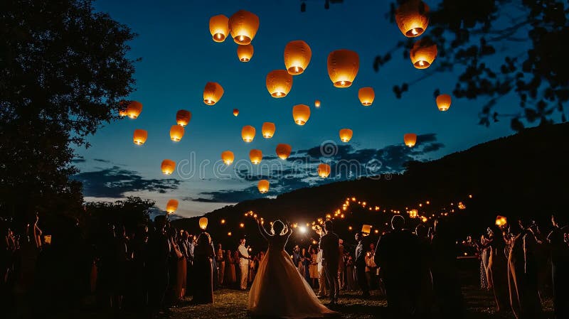 A Sparkling Lantern Release Ceremony with Glowing Lanterns and a Clear ...