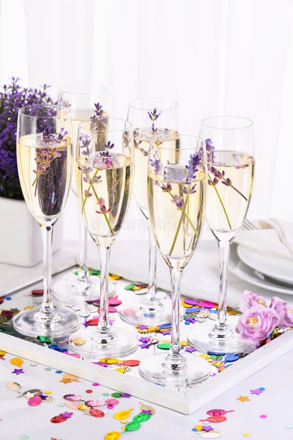 Sparkling Lavender Champagne Stock Image - Image of cooled, aperitif ...