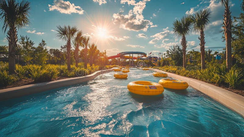 A Lazy River Winding through a Tropical-themed Waterpark Stock Image ...
