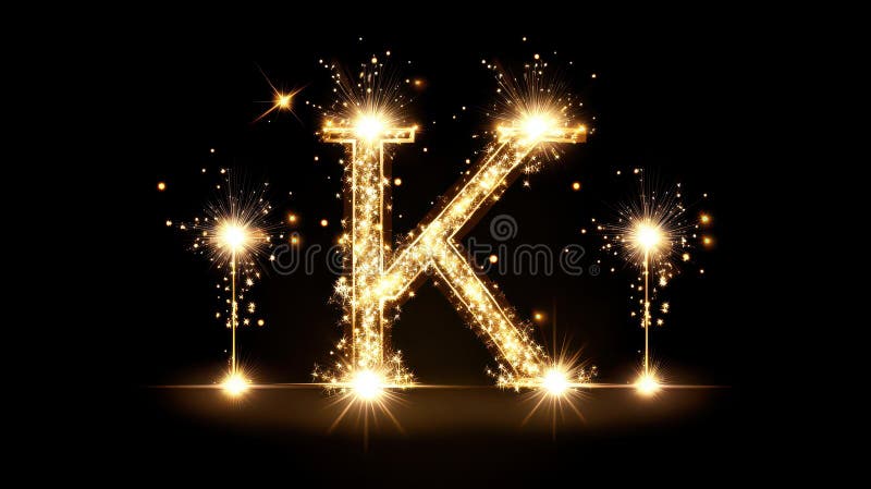 Sparkling Letter K: a Radiant Gold Display of Fireworks Forming a ...